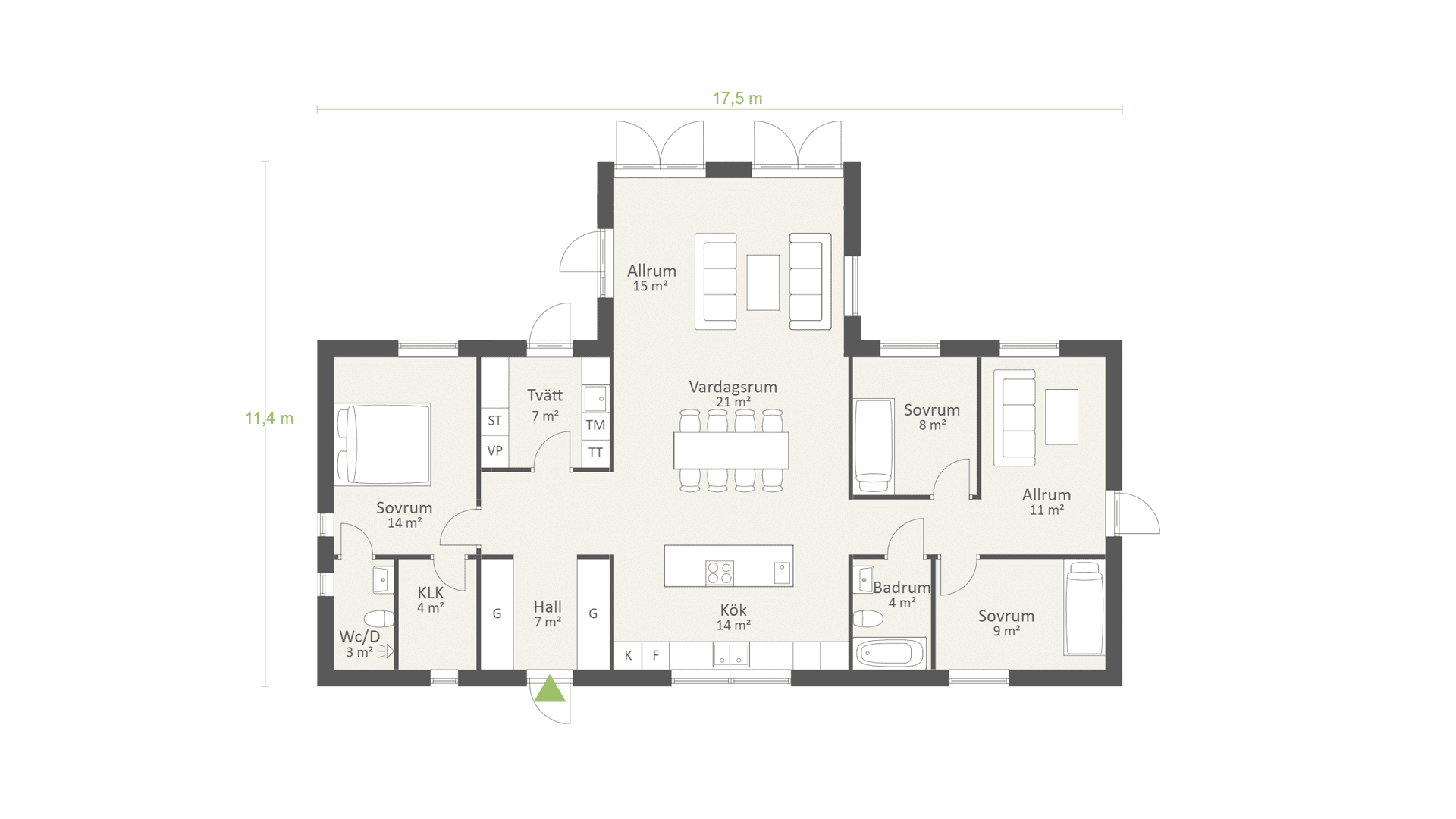 Husmodell Funkis 01 | Enplanshus 153 kvm | 3-4sovrum | AChoice stenhus